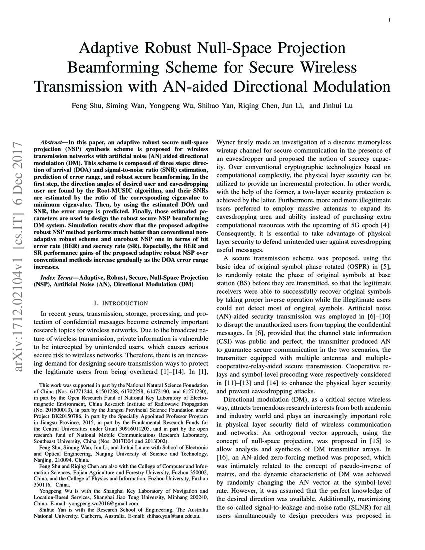 Adaptive Robust Null Space Projection Beamforming Scheme For Secure Wireless Transmission With