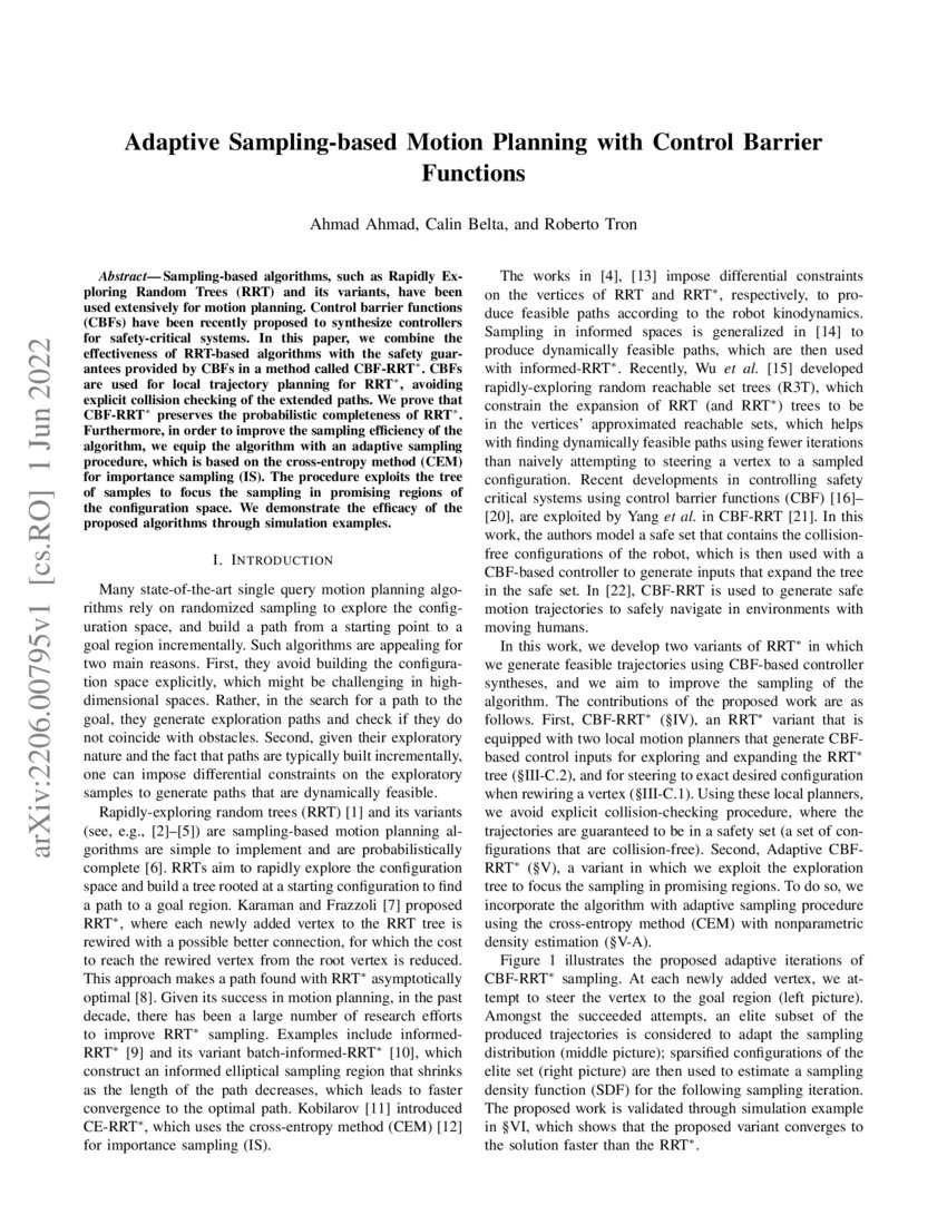 Adaptive Sampling-based Motion Planning with Control Barrier Functions | DeepAI