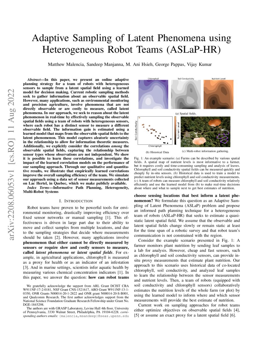 Adaptive Sampling Of Latent Phenomena Using Heterogeneous Robot Teams