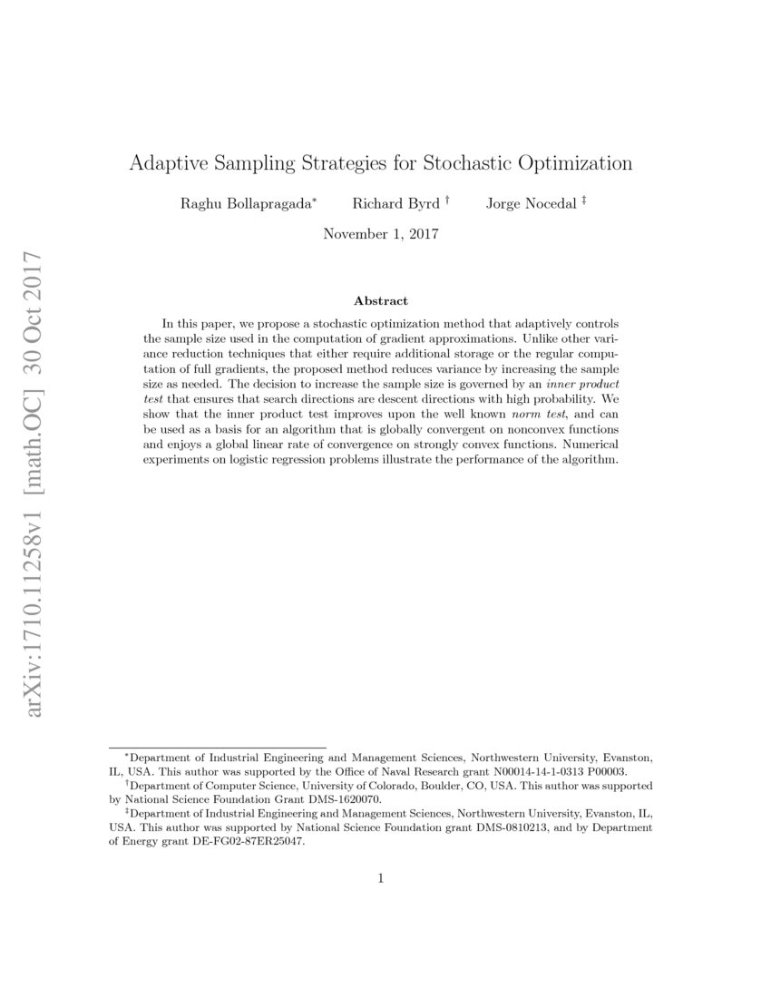 Adaptive Sampling Strategies For Stochastic Optimization Deepai