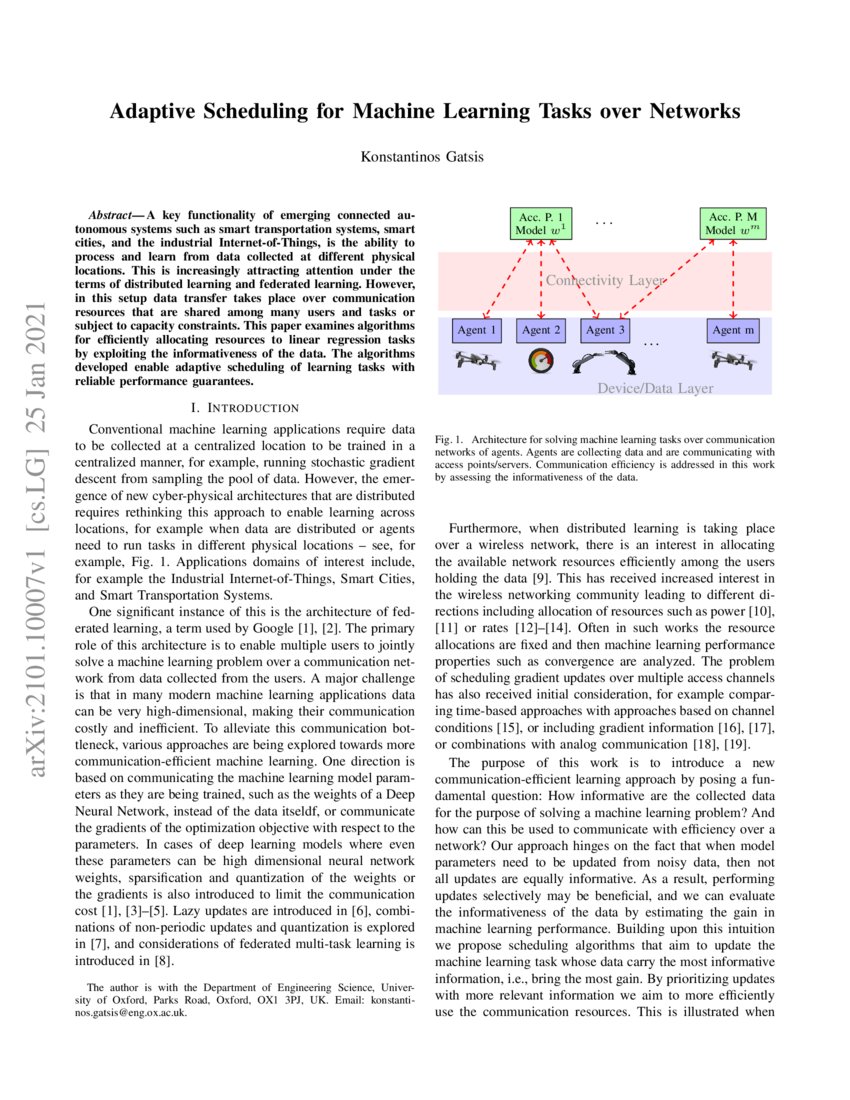Adaptive Scheduling For Machine Learning Tasks Over Networks Deepai
