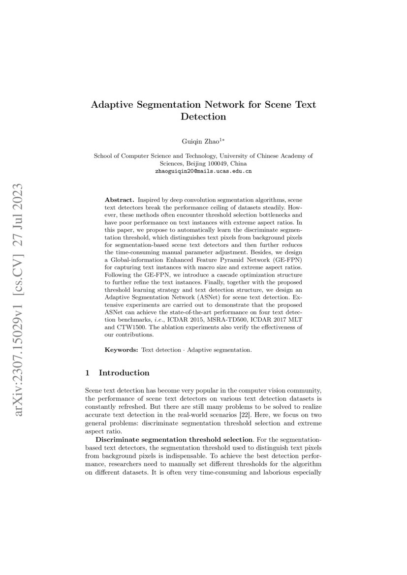 Adaptive Segmentation Network For Scene Text Detection Deepai