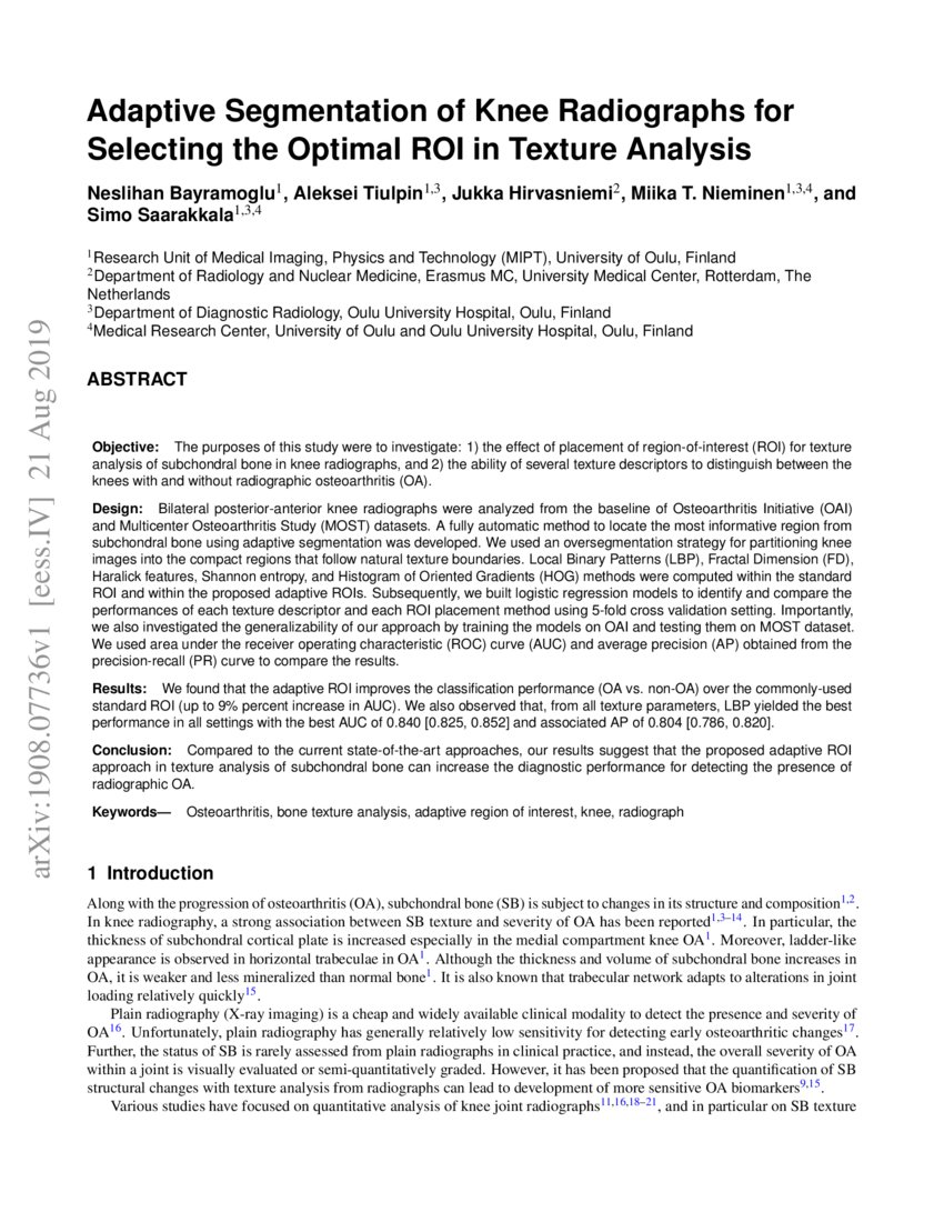 Adaptive Segmentation of Knee Radiographs for Selecting the Optimal ROI ...