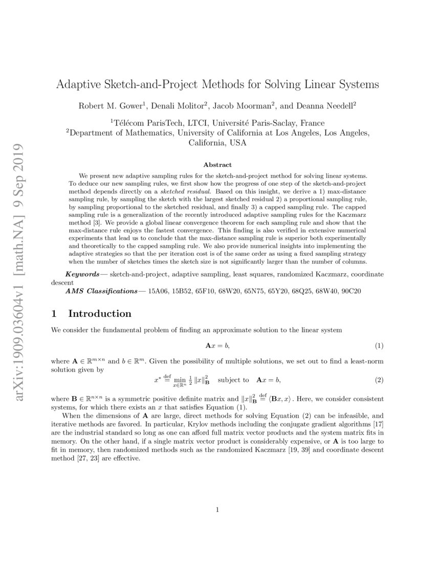 Adaptive Sketch And Project Methods For Solving Linear Systems Deepai 3202
