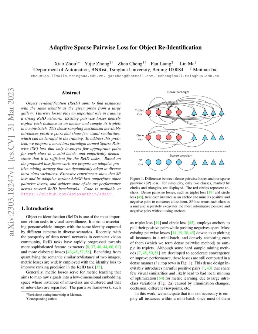 Adaptive Sparse Pairwise Loss For Object Re Identification Deepai