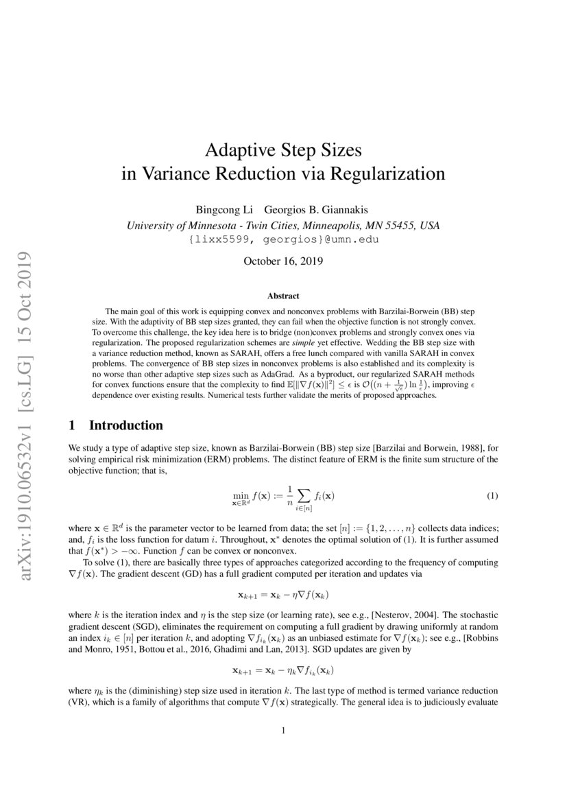 Adaptive Step Sizes In Variance Reduction Via Regularization Deepai