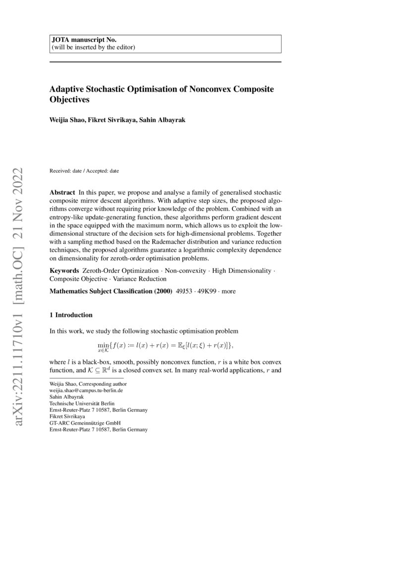 Adaptive Stochastic Optimisation Of Nonconvex Composite Objectives Deepai