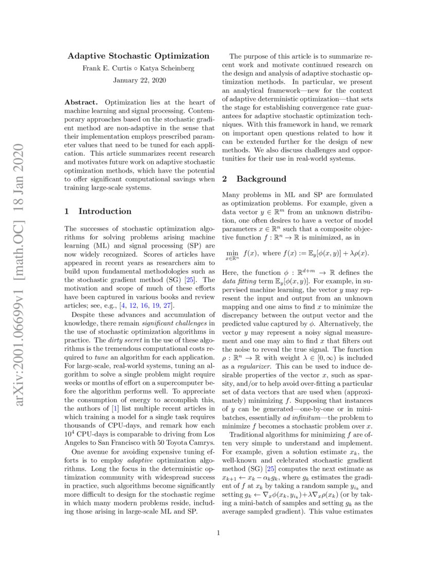Adaptive Stochastic Optimization Deepai