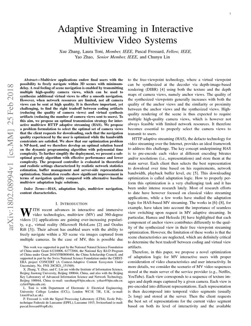 Adaptive Streaming In Interactive Multiview Video Systems Deepai