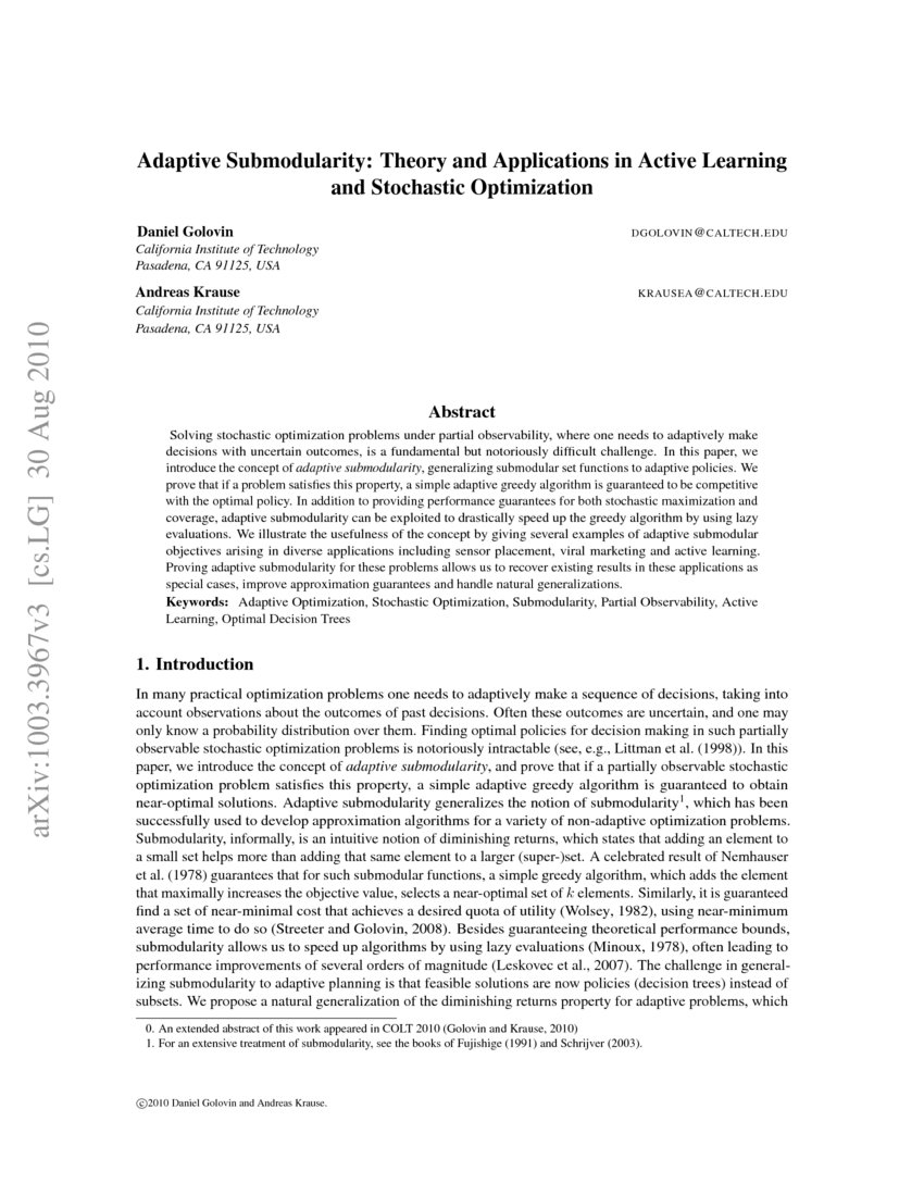 Adaptive Submodularity Theory And Applications In Active Learning And Stochastic Optimization