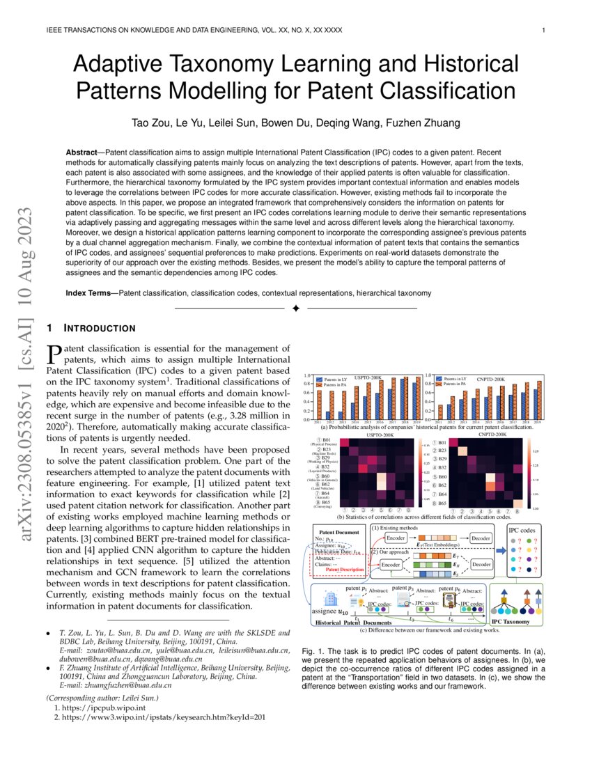 Adaptive Taxonomy Learning And Historical Patterns Modelling For Patent Classification Deepai