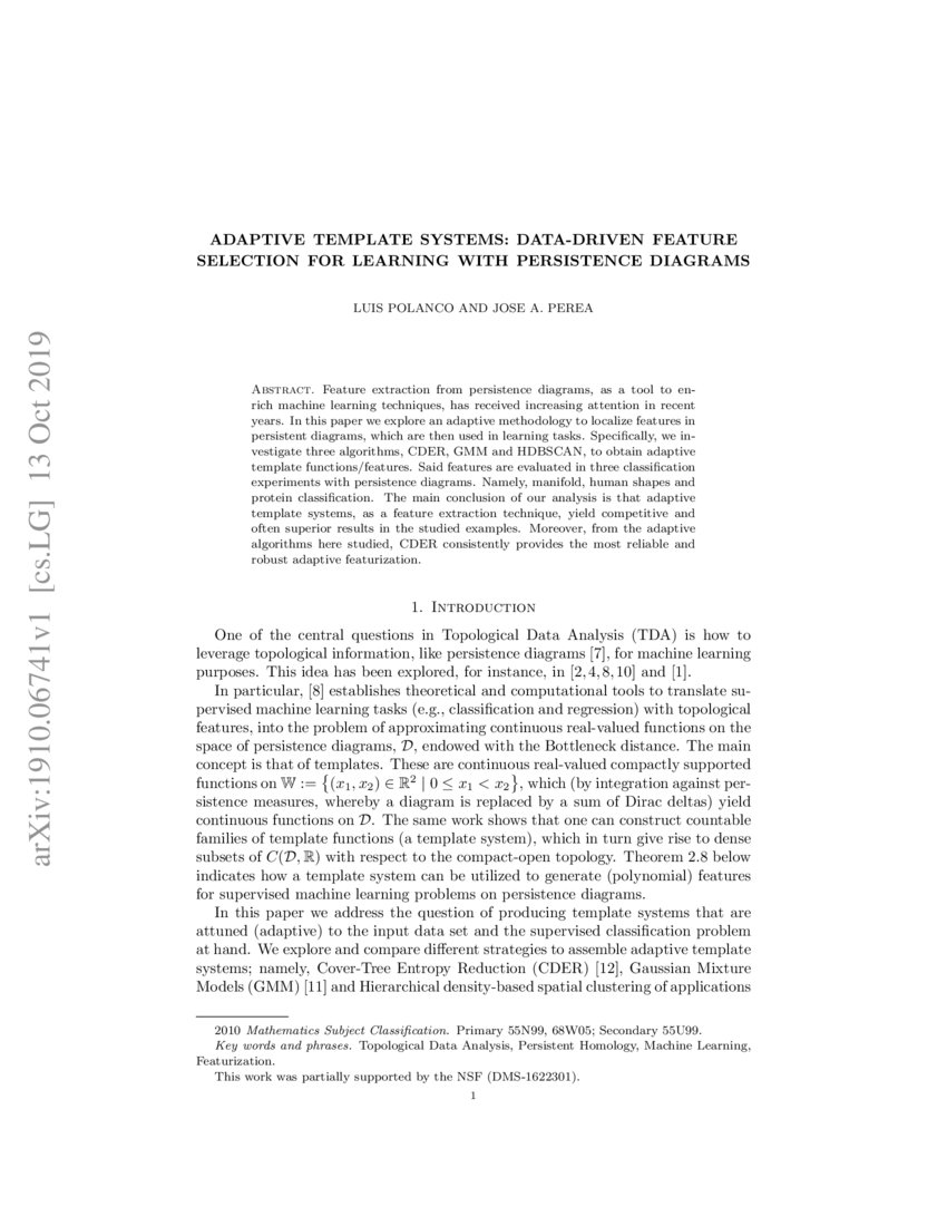 Adaptive template systems: Data-driven feature selection for learning with persistence diagrams ...