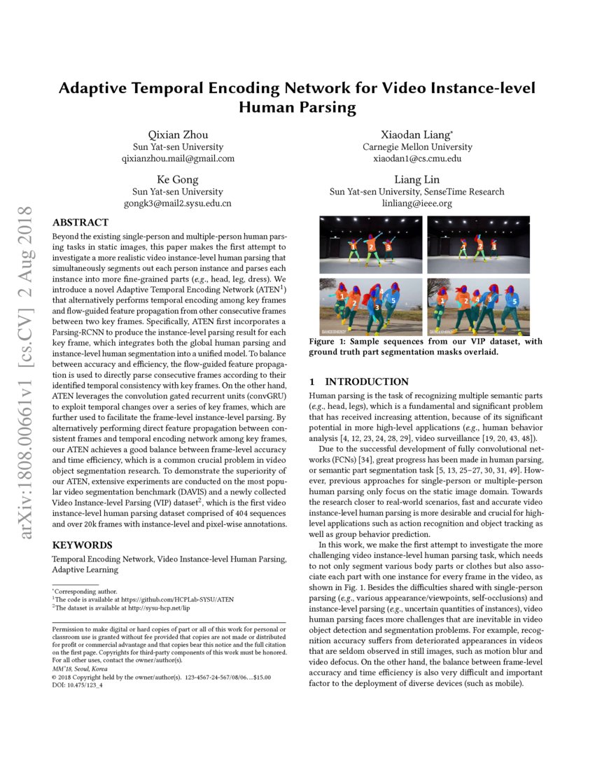 Adaptive Temporal Encoding Network for Video Instance-level Human Parsing | DeepAI