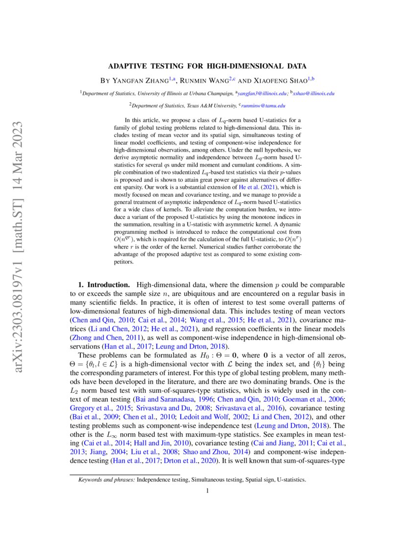 Adaptive Testing for High-dimensional Data | DeepAI Adaptive Testing for High-dimensional Data | DeepAI