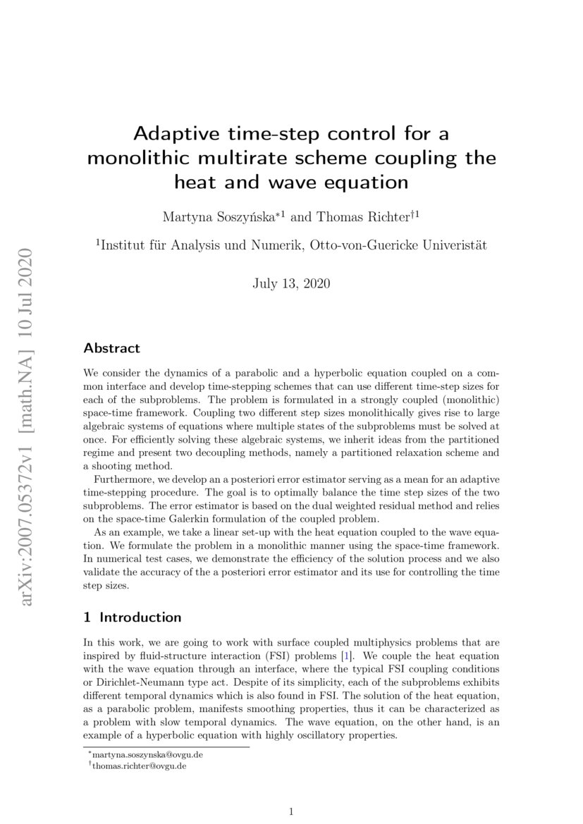 Adaptive time-step control for a monolithic multirate scheme coupling the heat and wave equation ...