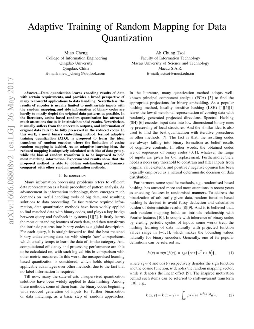 Adaptive Training of Random Mapping for Data Quantization | DeepAI