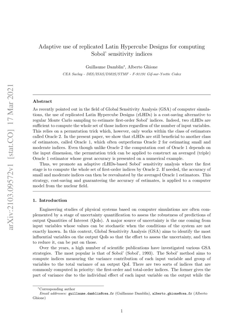 Adaptive use of replicated Latin Hypercube Designs for computing Sobol' sensitivity indices | DeepAI