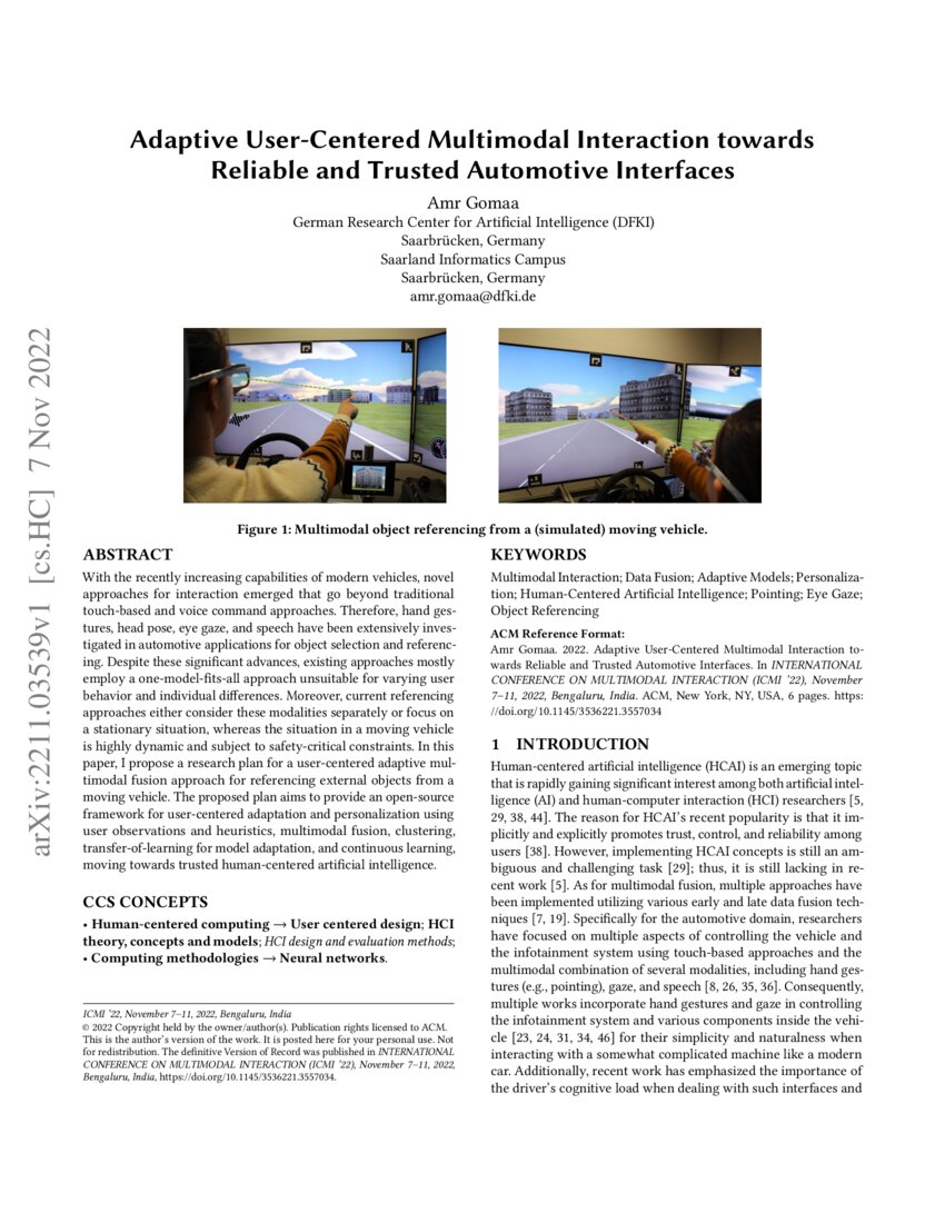 Adaptive User-Centered Multimodal Interaction towards Reliable and ... Adaptive User-Centered Multimodal Interaction towards Reliable and ...
