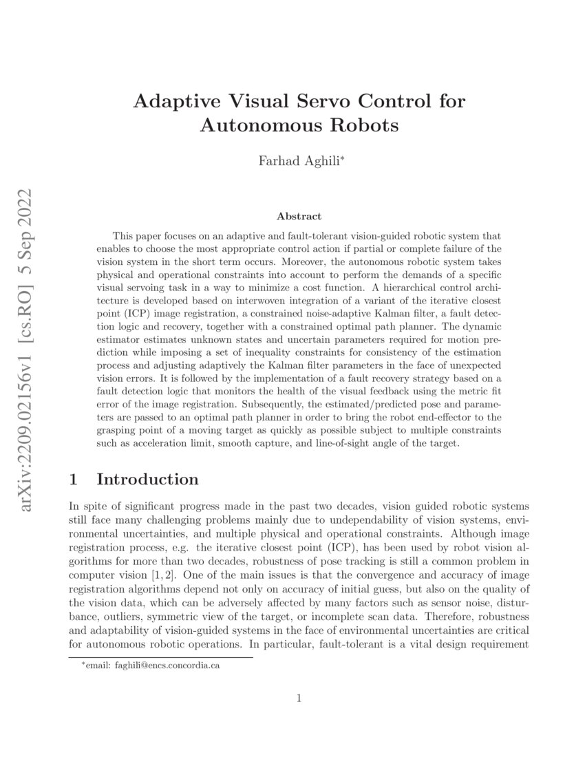 Adaptive Visual Servo Control for Autonomous Robots | DeepAI