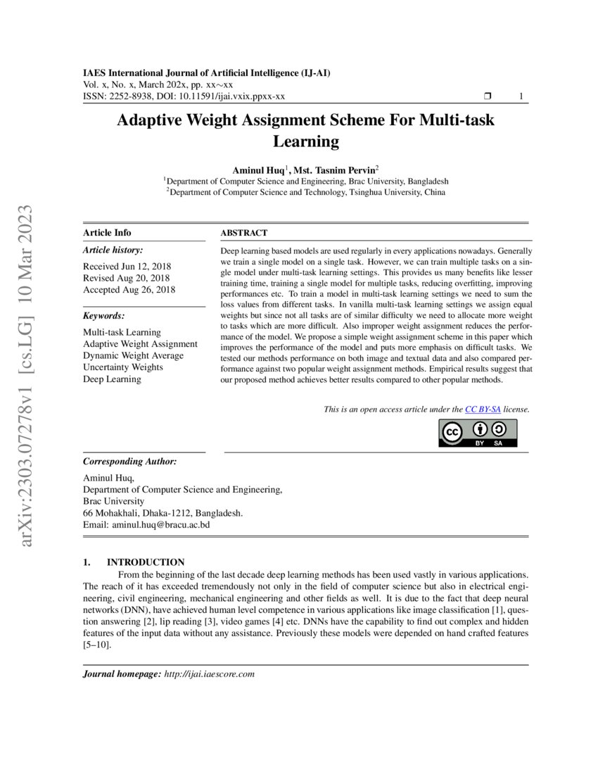 Adaptive Weight Assignment Scheme For Multi Task Learning Deepai