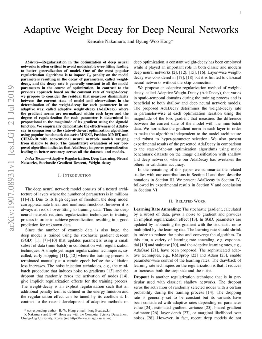 Adaptive Weight Decay for Deep Neural Networks | DeepAI