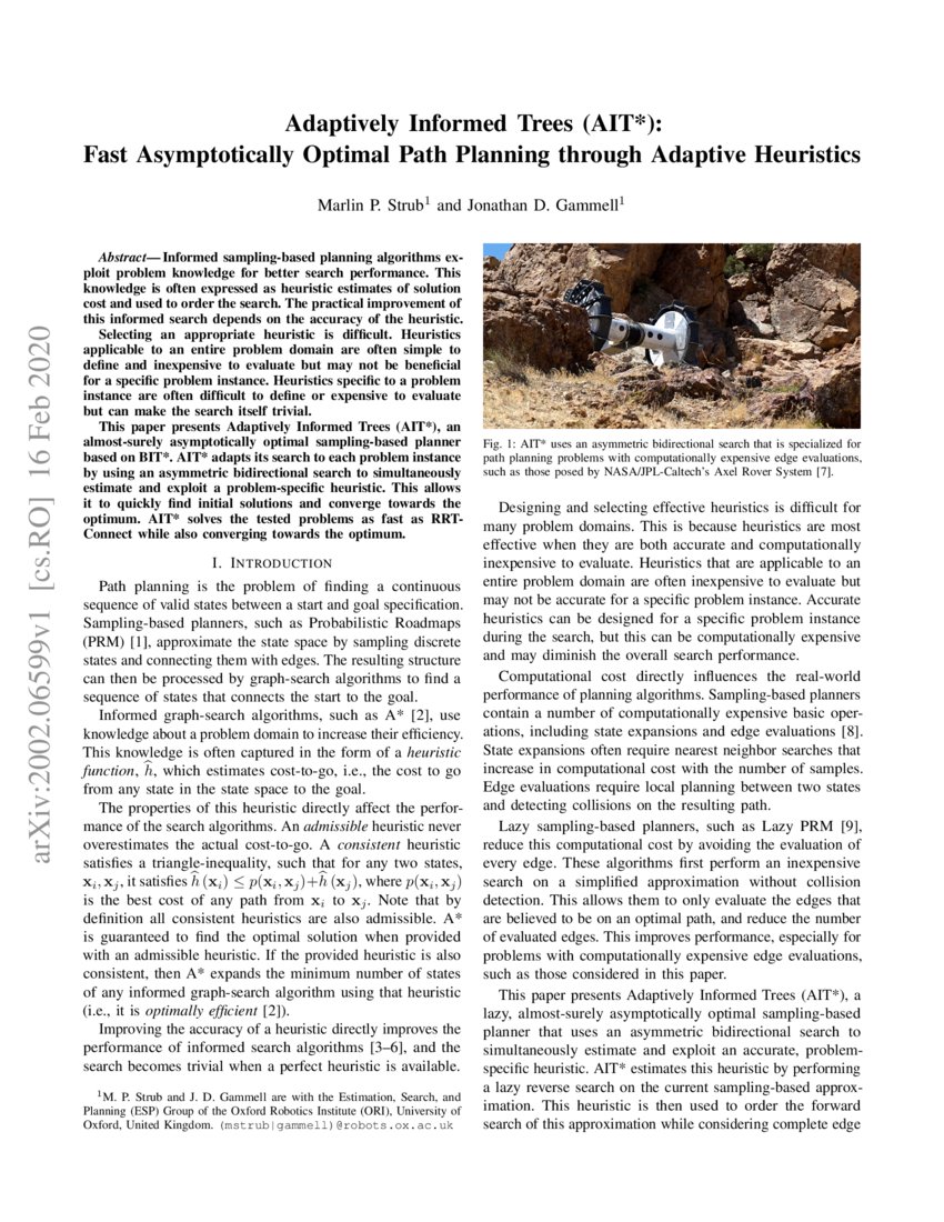 Adaptively Informed Trees (AIT*): Fast Asymptotically Optimal Path ...