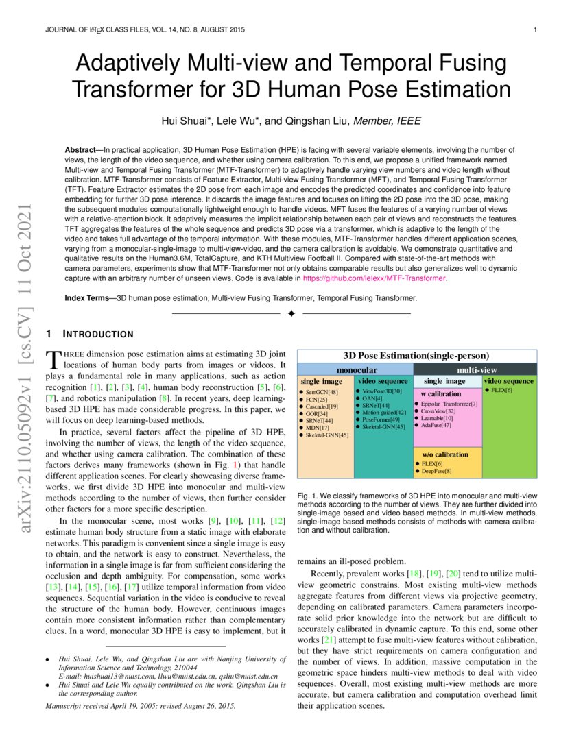 Adaptively Multi View And Temporal Fusing Transformer For 3d Human Pose Estimation Deepai