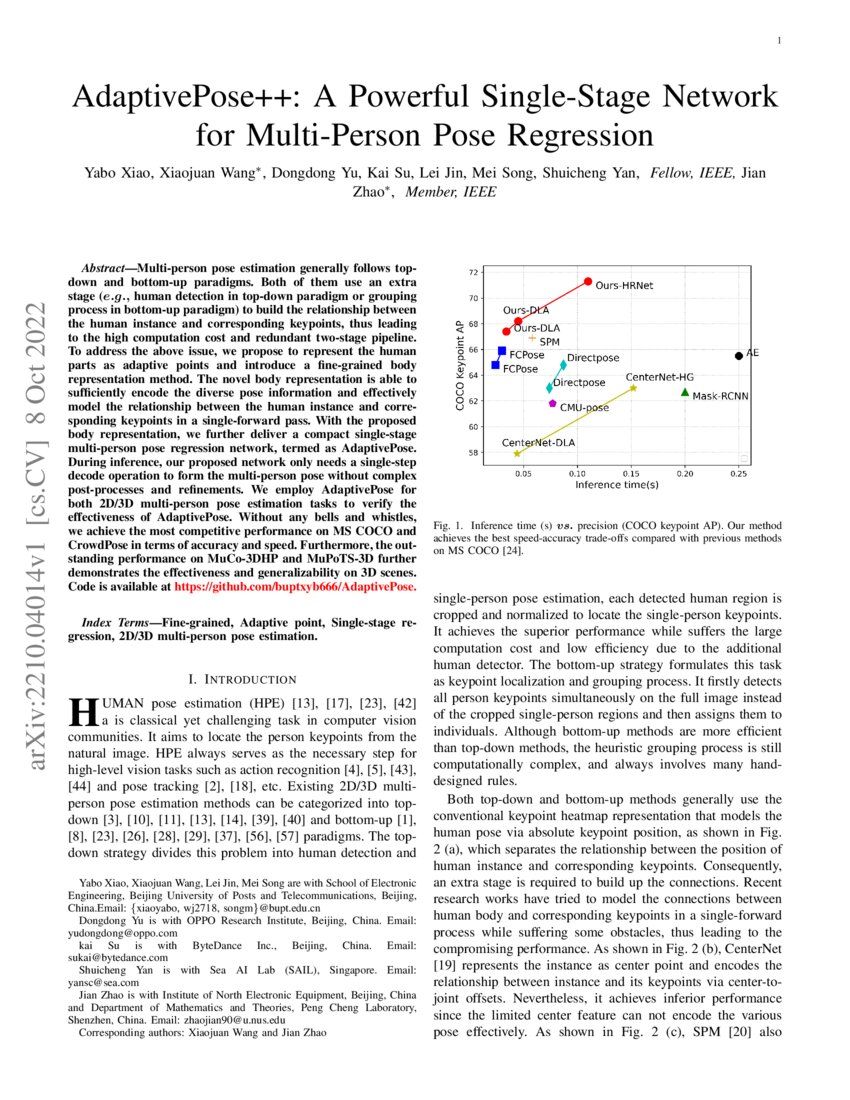 Adaptivepose A Powerful Single Stage Network For Multi Person Pose Regression Deepai 