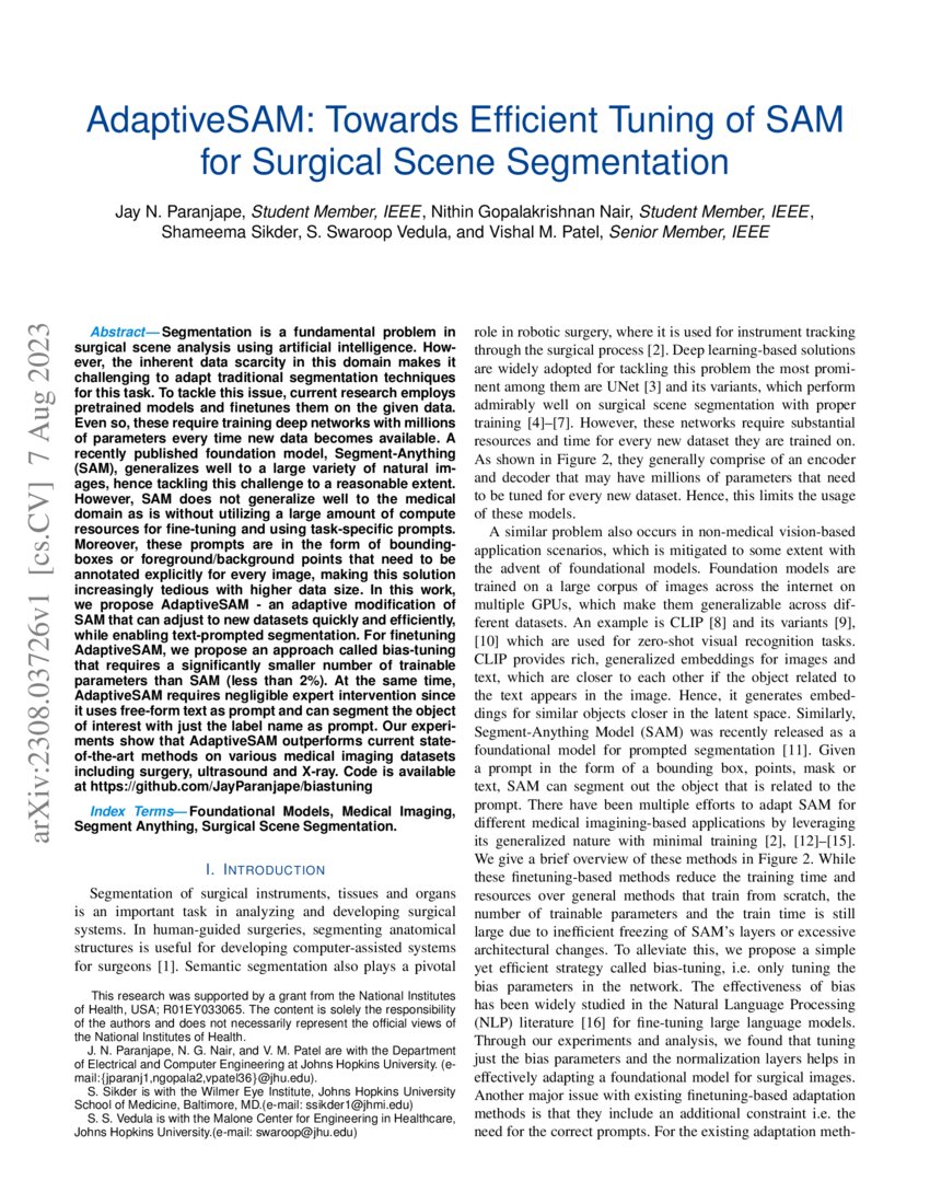 AdaptiveSAM: Towards Efficient Tuning of SAM for Surgical Scene Segmentation | DeepAI