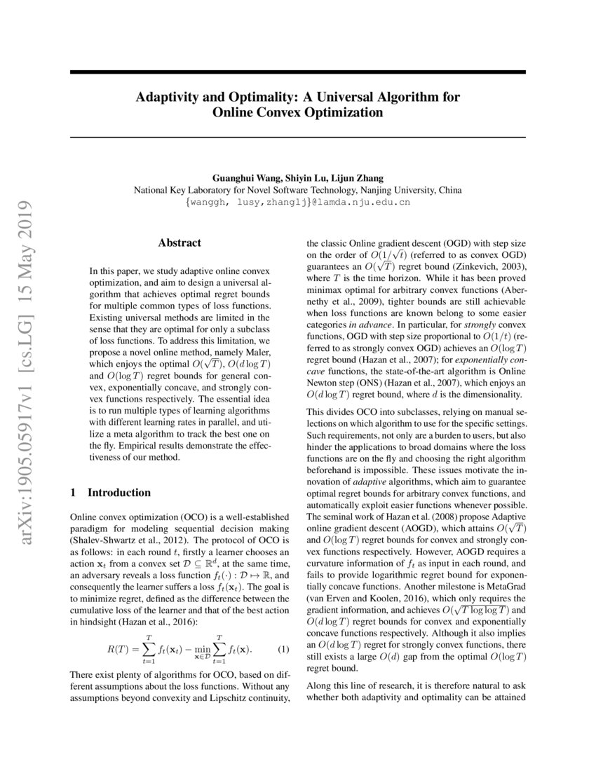 Adaptivity And Optimality A Universal Algorithm For Online Convex Optimization Deepai