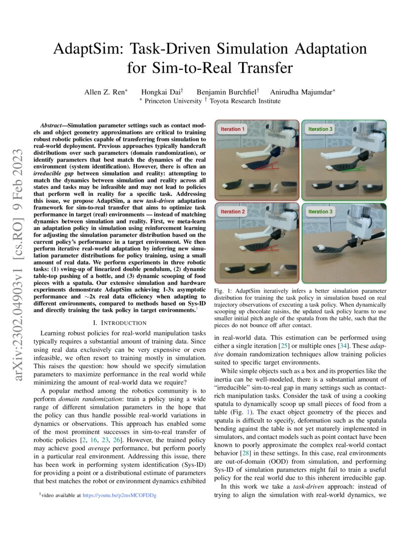 AdaptSim: Task-Driven Simulation Adaptation for Sim-to-Real Transfer | DeepAI