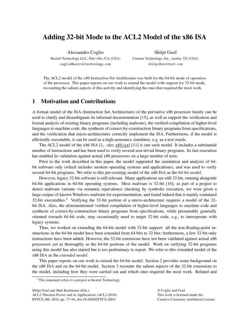 Adding 32-bit Mode to the ACL2 Model of the x86 ISA | DeepAI