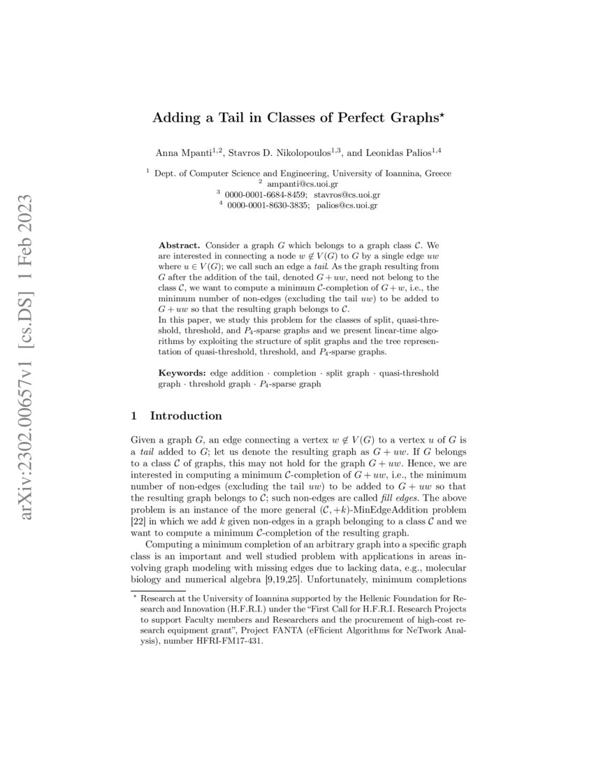 Adding a Tail in Classes of Perfect Graphs | DeepAI