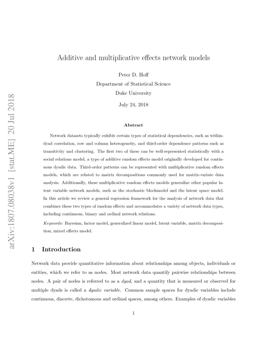 Additive and multiplicative effects network models | DeepAI