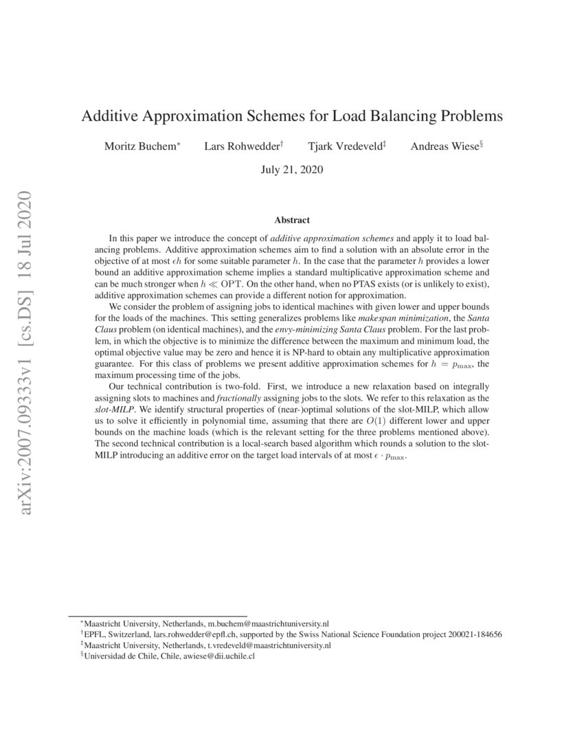 Additive Approximation Schemes For Load Balancing Problems Deepai