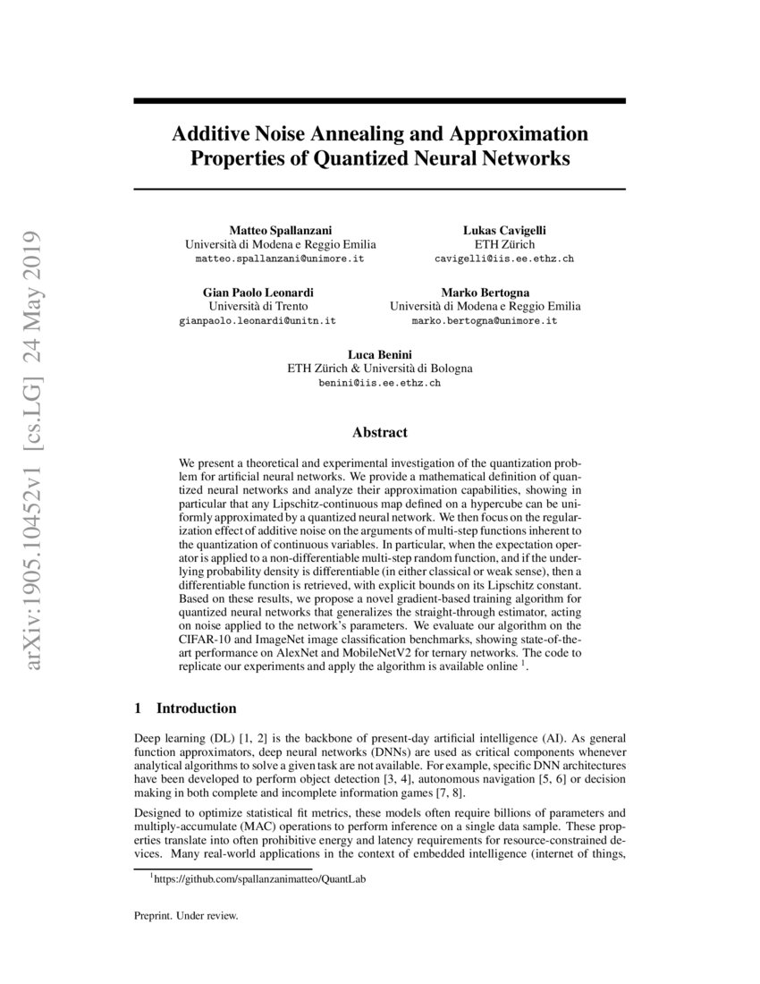 Additive Noise Annealing and Approximation Properties of Quantized Neural Networks | DeepAI