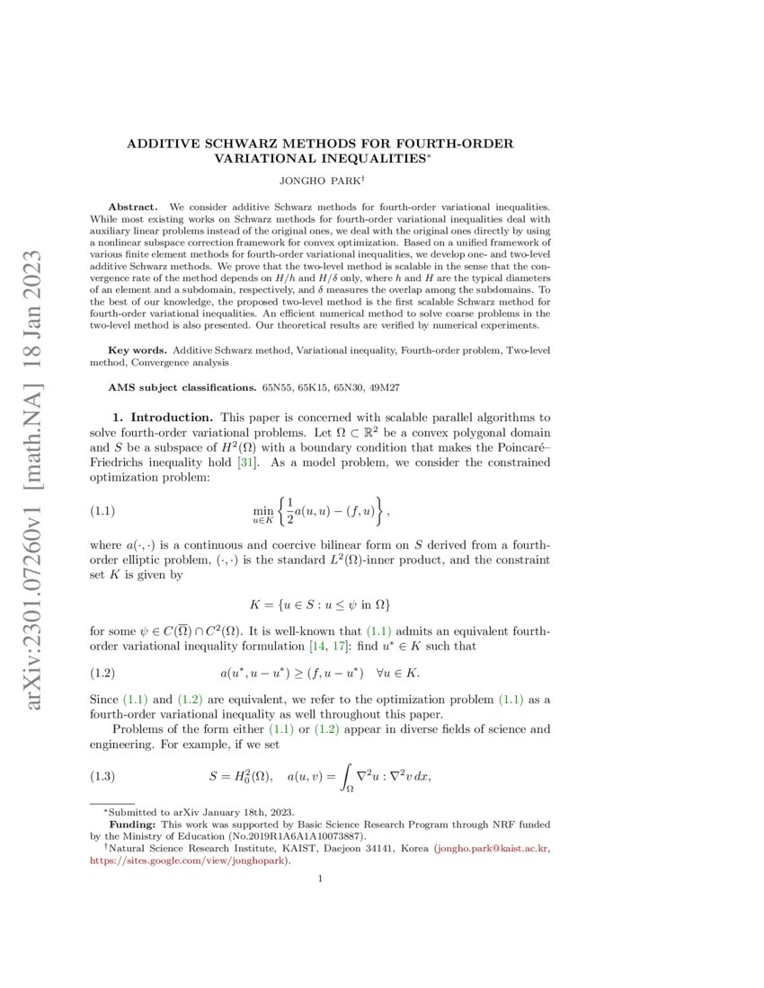 Additive Schwarz methods for fourth-order variational inequalities | DeepAI
