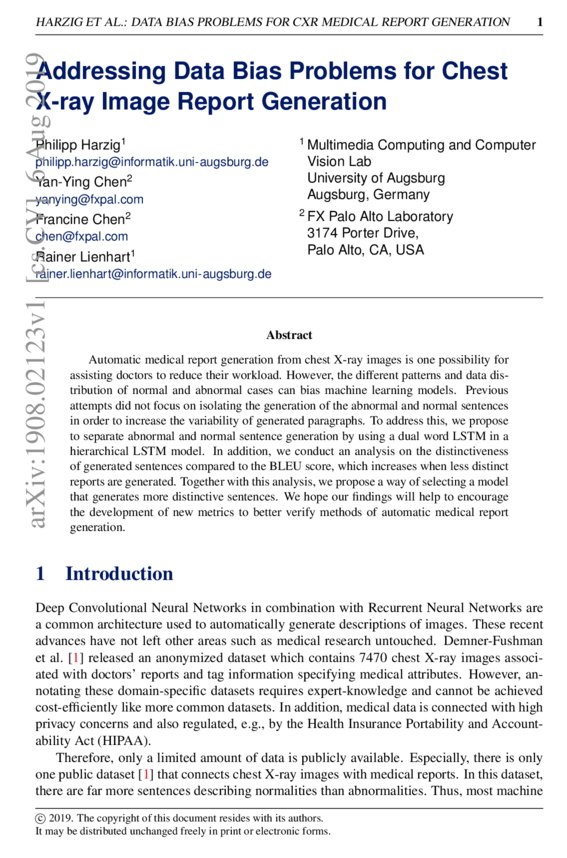 Addressing Data Bias Problems for Chest X-ray Image Report Generation ...