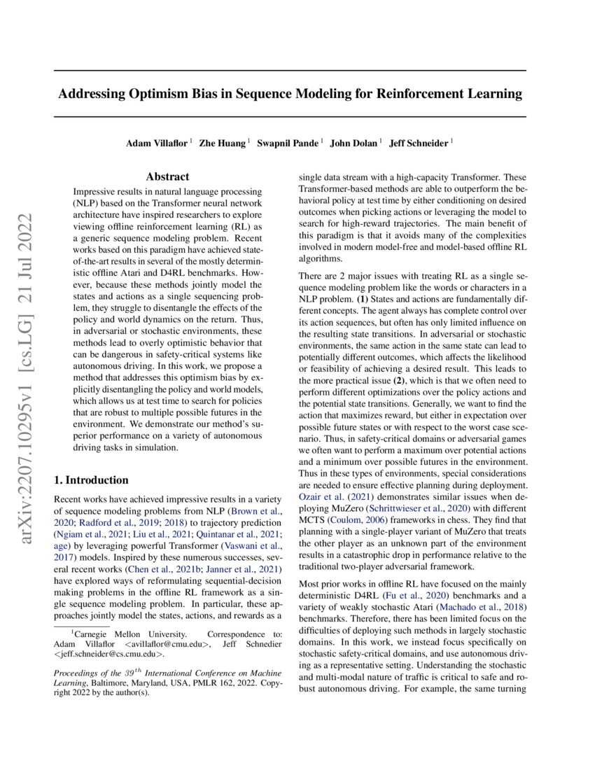 Addressing Optimism Bias In Sequence Modeling For Reinforcement Learning Deepai
