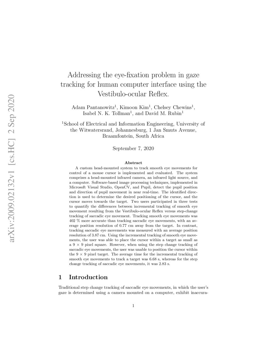 Addressing the eye-fixation problem in gaze tracking for human computer ...