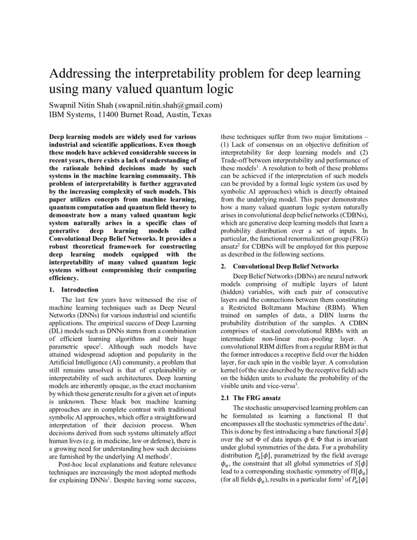 Addressing the interpretability problem for deep learning using many ...