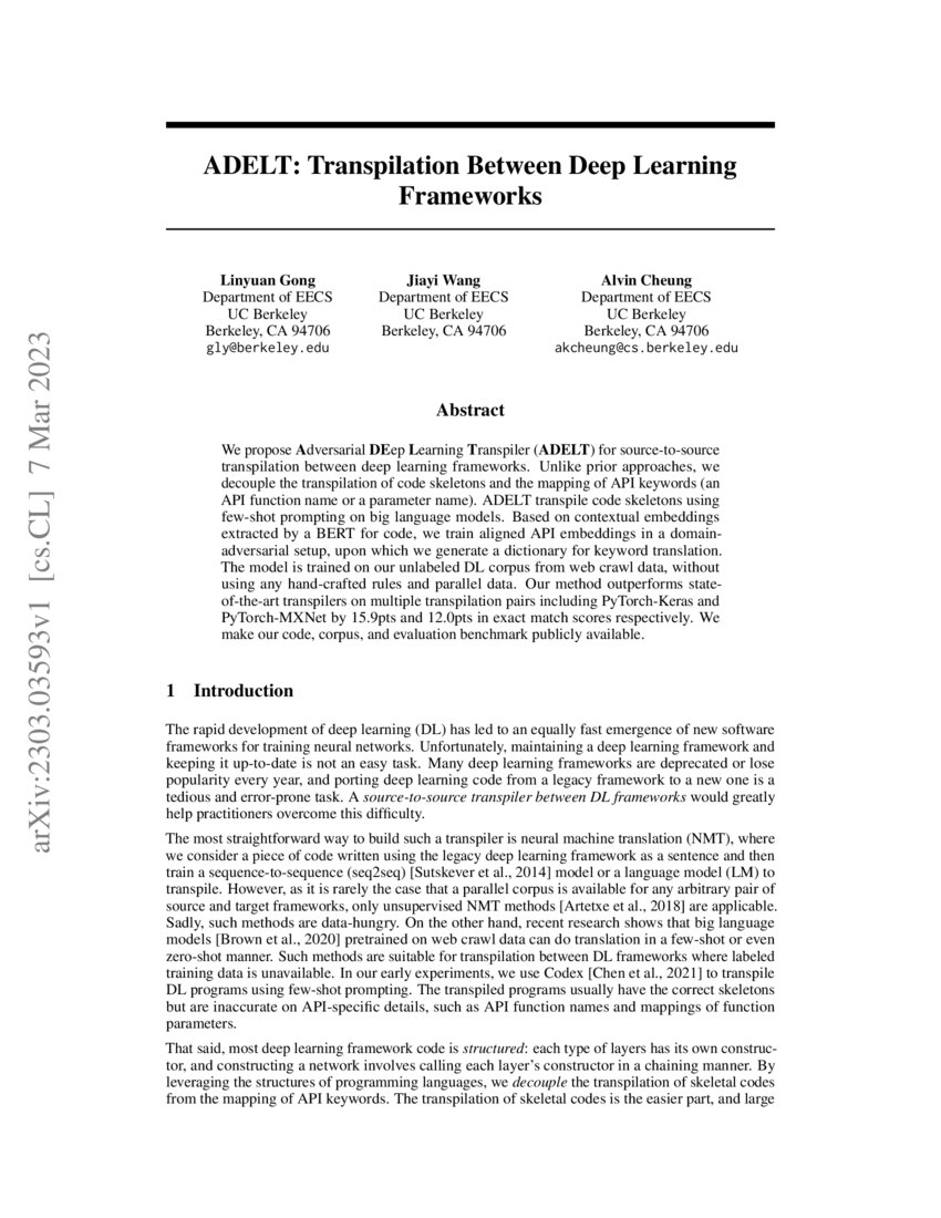 ADELT: Transpilation Between Deep Learning Frameworks | DeepAI