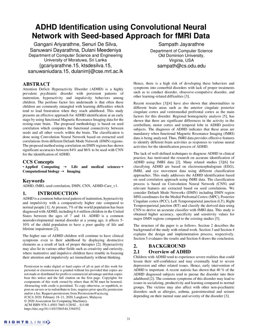 ADHD Identification using Convolutional Neural Network with Seed-based Approach for fMRI Data ...