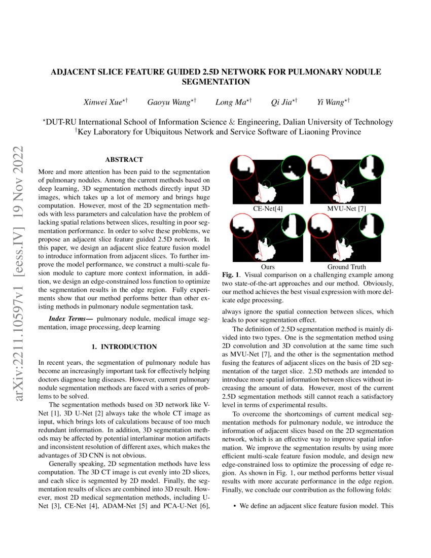 Adjacent Slice Feature Guided 25d Network For Pulmonary Nodule Segmentation Deepai 
