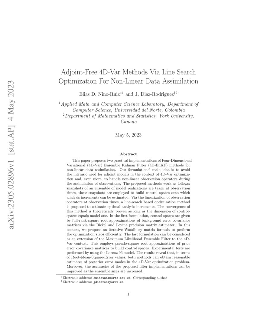 Adjoint Free 4d Var Methods Via Line Search Optimization For Non Linear Data Assimilation Deepai