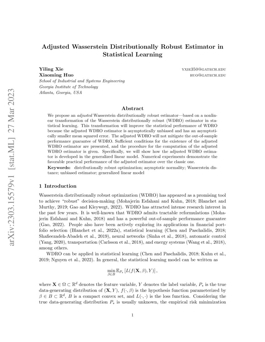Adjusted Wasserstein Distributionally Robust Estimator In Statistical