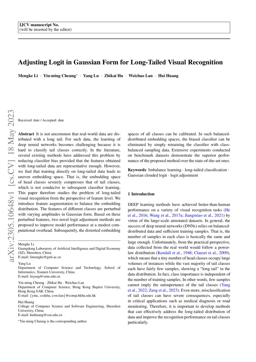 Adjusting Logit in Gaussian Form for Long-Tailed Visual Recognition | DeepAI