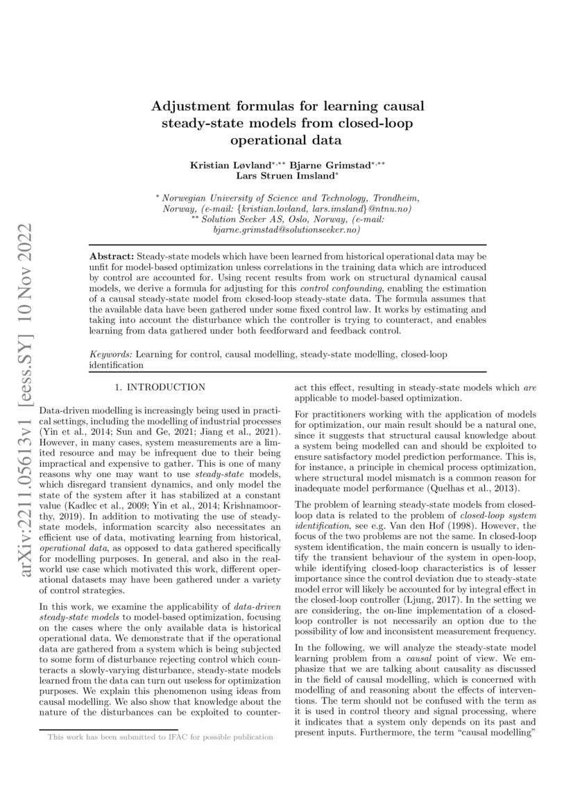 Adjustment Formulas For Learning Causal Steady State Models From Closed