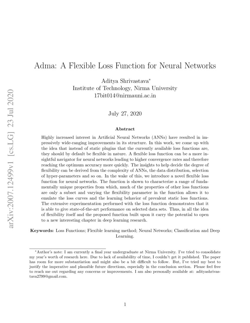 Adma: A Flexible Loss Function for Neural Networks | DeepAI