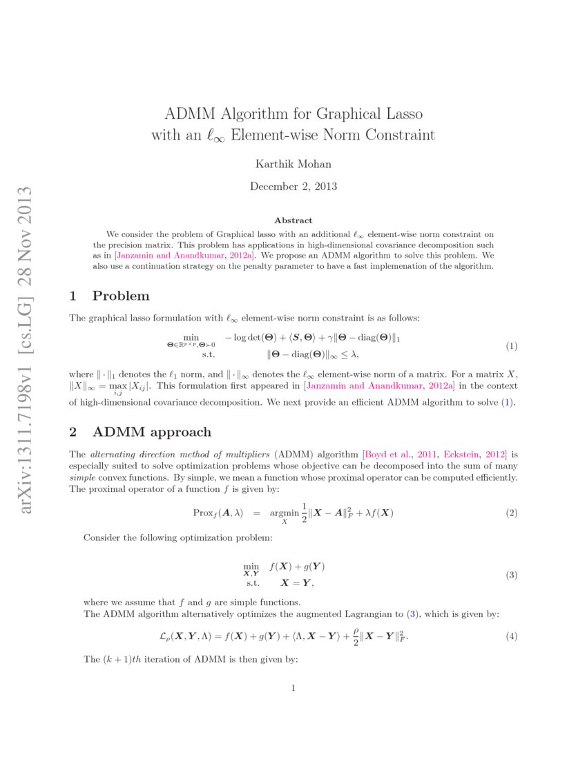 ADMM Algorithm for Graphical Lasso with an ℓ_∞ Element-wise Norm ... ADMM Algorithm for Graphical Lasso with an ℓ_∞ Element-wise Norm ...